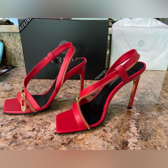 Versace | Shoes | Versace Medusa Red With Gold Safety Pinzipper ...